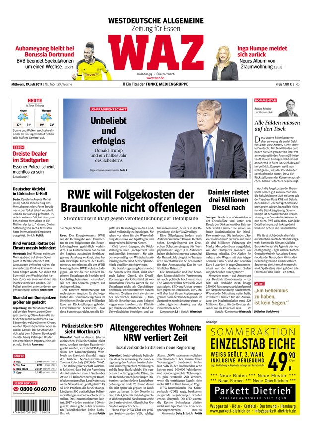 WAZ Westdeutsche Allgemeine Zeitung vom 19.07.2017 – als ePaper im ...
