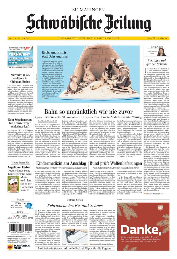 Schwäbische Zeitung Sigmaringen vom 23.12.2022 – als ePaper im iKiosk lesen