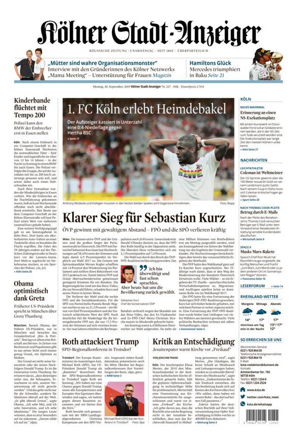 Kölner Stadt-Anzeiger vom 30.09.2019 – als ePaper im iKiosk lesen