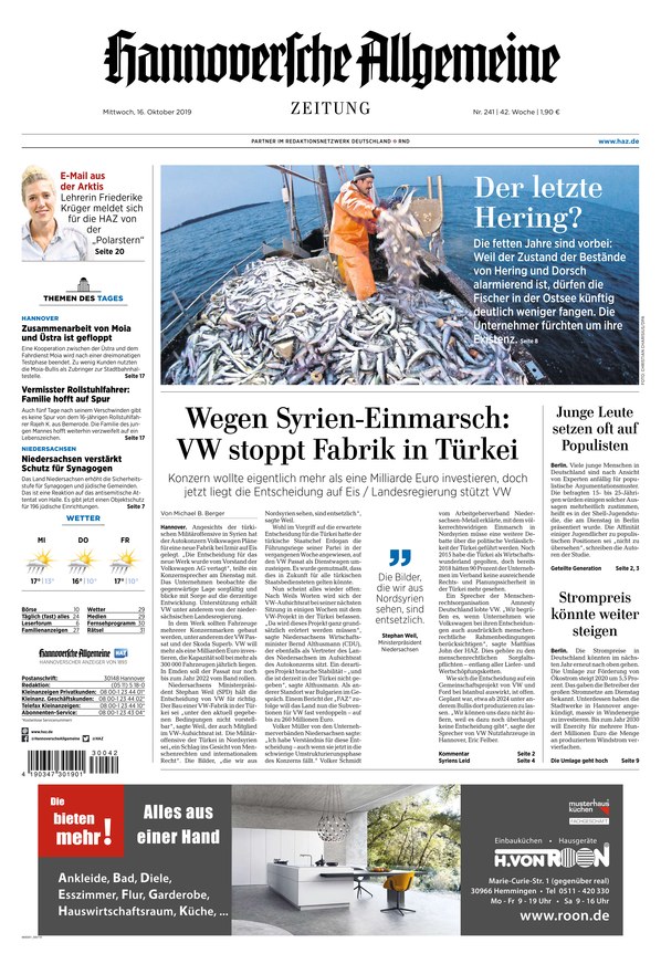 Hannoversche Allgemeine Zeitung vom 16.10.2019 – als ePaper im iKiosk lesen Hannoversche Allgemeine Zeitung vom 16.10.2019 – als ePaper im iKiosk lesen