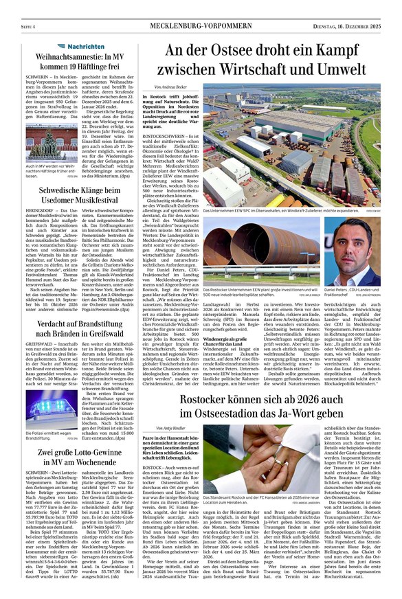 Nordkurier - Vorpommern Kurier Anklam vom 16.12.2025 – als ePaper im ...